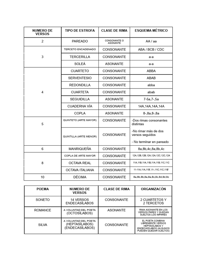 Lengua - Tipos de Estrofa y Poema | PDF | Fonética | Poética