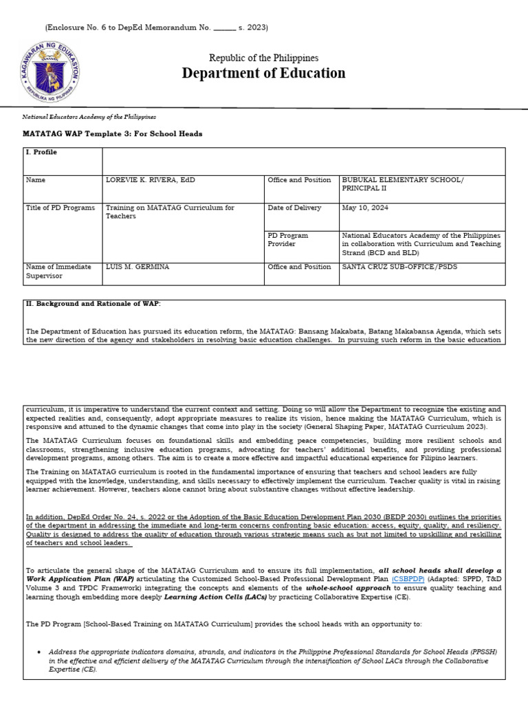 UPDATED Final SH MATATAG-WAP-Template-3 School-Heads SessionNo15 Leah-B ...