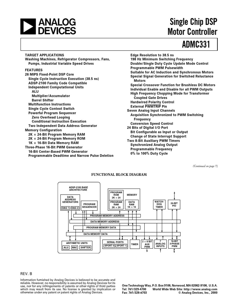 Single Chip DSP Motor Controller ADMC331 | PDF | Electrostatic ...