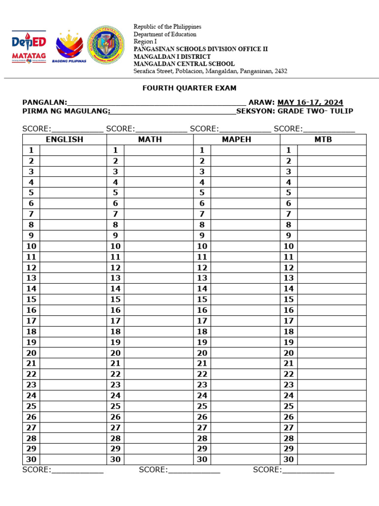 ANSWERSHEET | Download Free PDF | Philippines