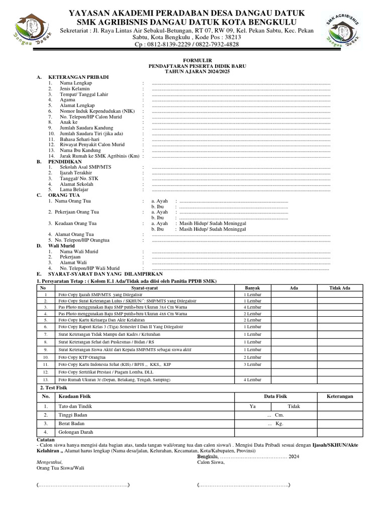Formulir PPDB SMP 2024/2025 | PDF