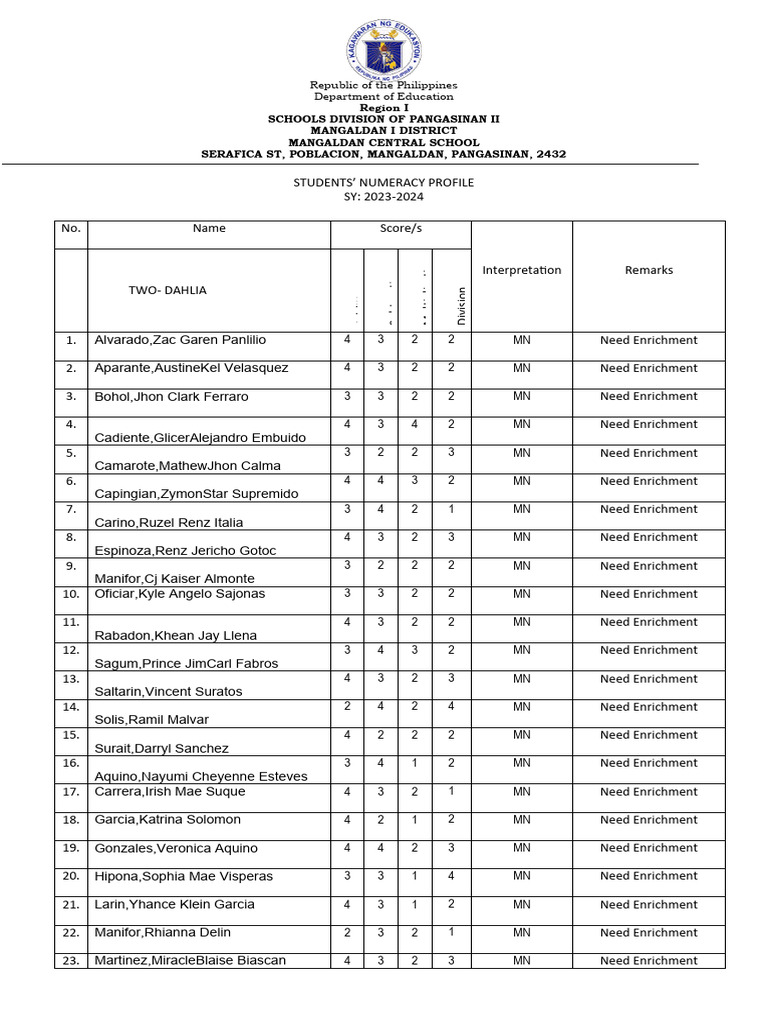 Numeracy Template Dahlia | PDF