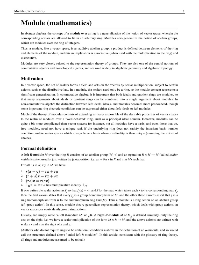 Module-mathematics | PDF | Module (Mathematics) | Ring (Mathematics)