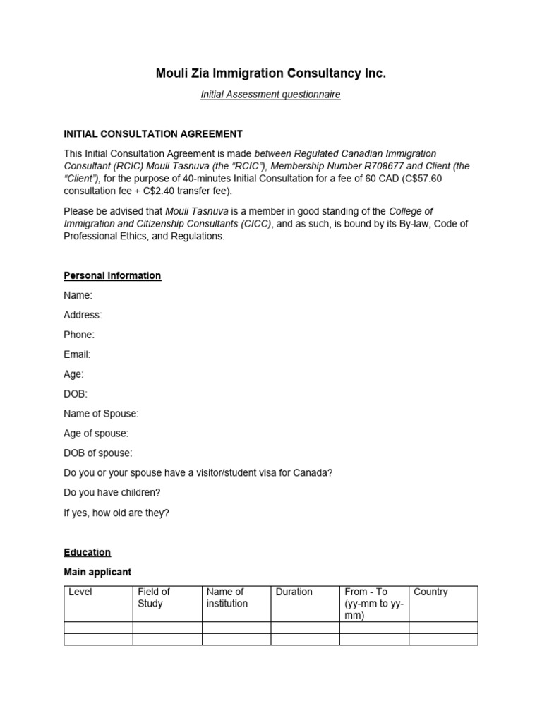 MZIC Initial Assessment Form | PDF | Business | Net Worth