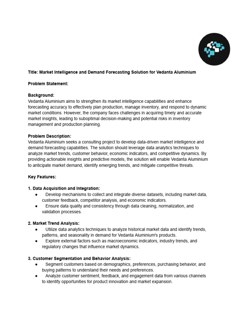 Hackfest Problem Statement - Market Intelligence and Demand Forecasting Solution For Vedanta ...