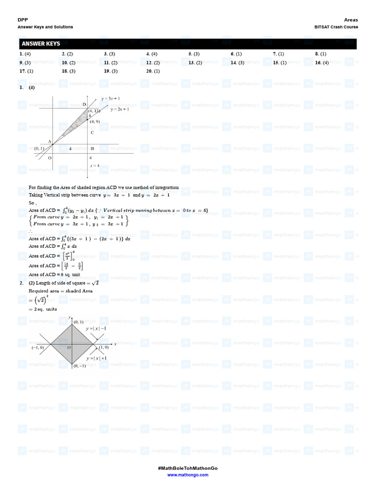 Solution DPP Areas BITSAT Crash Course MathonGo | PDF | Geometry | Analytic Geometry