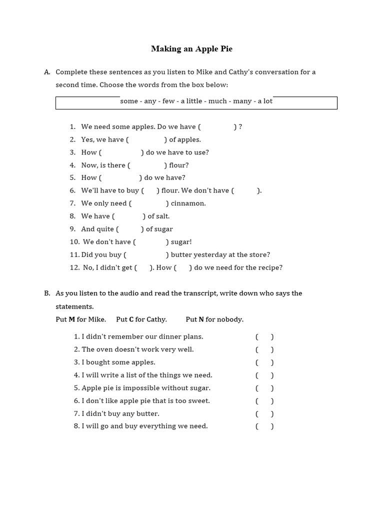 Making An Apple Pie Exercise | PDF