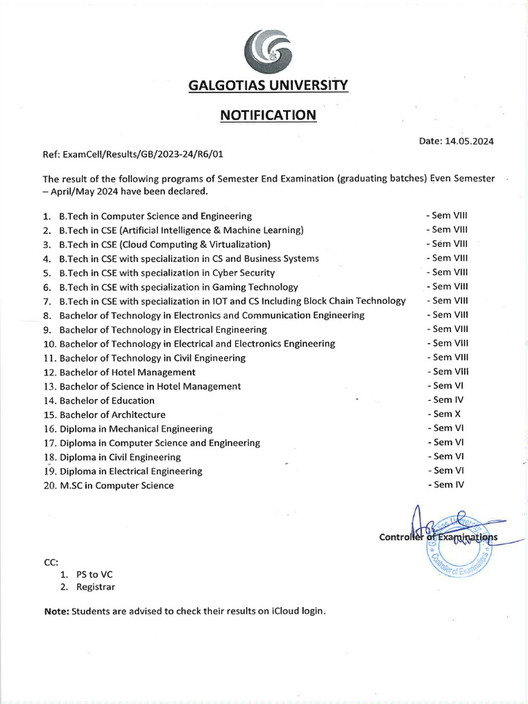 Result Notification of Semester End Examination (Graduating Batches ...