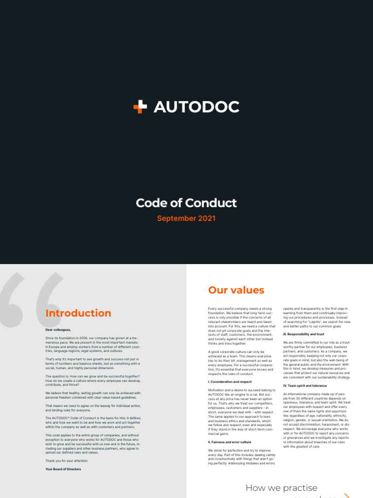 AUTODOC Code of Conduct 2021 | PDF | Regulatory Compliance | Employment
