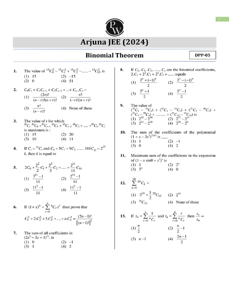Binomial Theorem DPP 05 | PDF