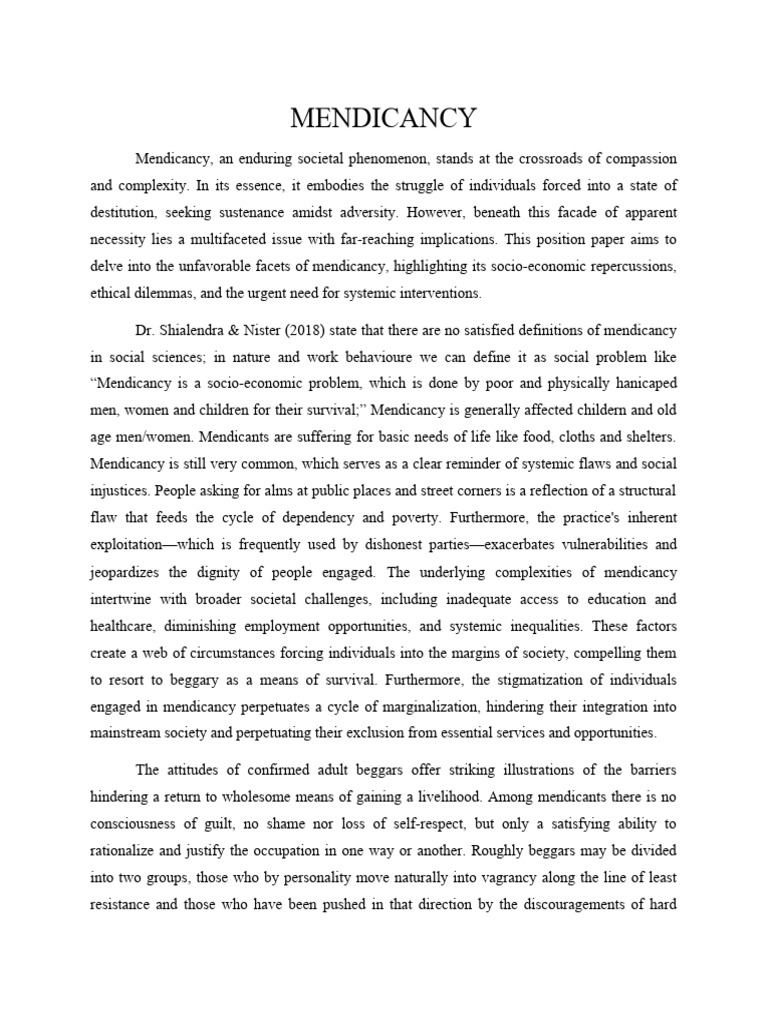 MENDICANCY position paper final1 | PDF | Poverty | Poverty & Homelessness