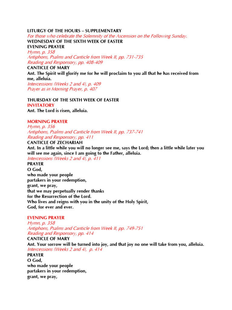Liturgy of The Hours For Those Who Will Celebrate Ascension On Sunday | PDF | Christian Prayer ...