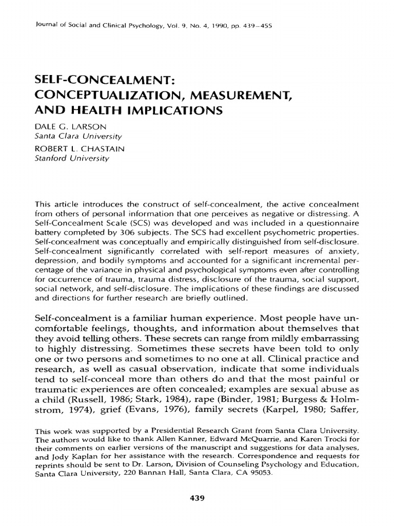 Self Concealment | PDF | Psychological Trauma | Social Psychology