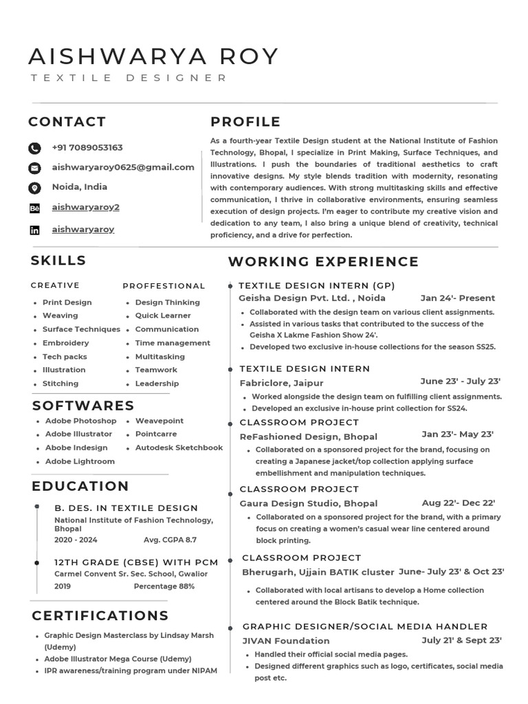 Aishwarya Roy - Resume 2024 | PDF | Design