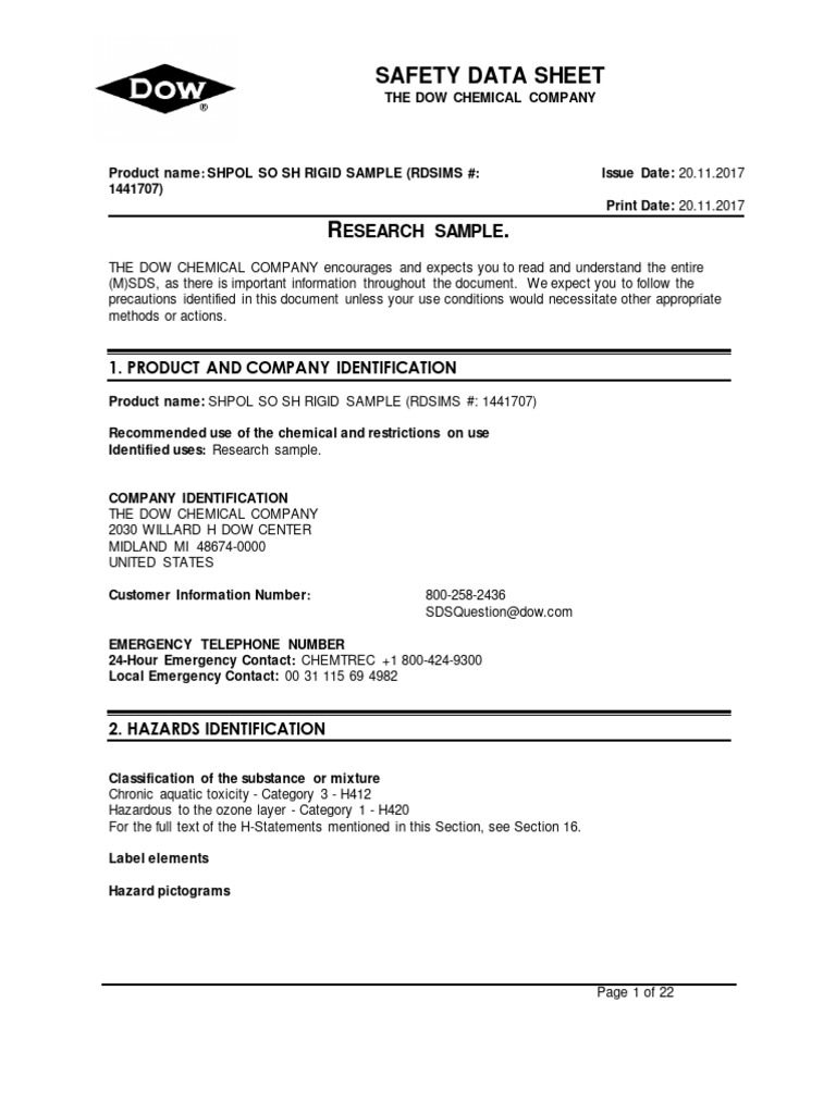 Shpol So SH Rigid Sample (Rdsims - 1441707) | PDF | Toxicity | Hazards