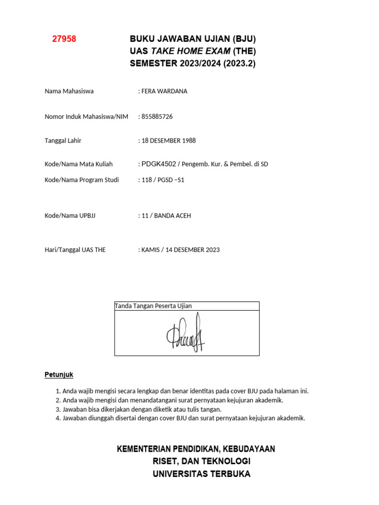 Tanda Tangan Ujian dan Kejujuran Akademik | PDF | Karier & Perkembangan ...