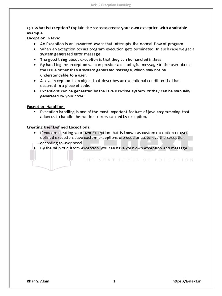 Unit 5 Exception Handling E Pdf Java Programming Language Programming Paradigms 