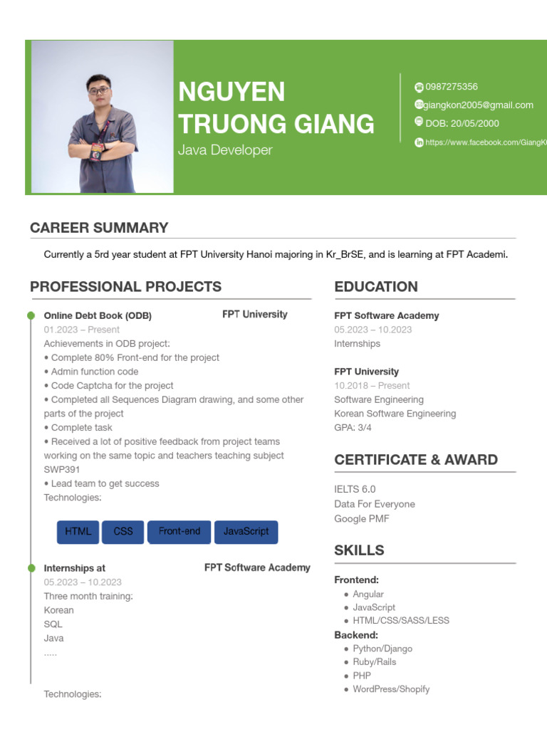 Java Developer Resume - Nguyen Truong Giang | PDF | Ruby On Rails | Web Development