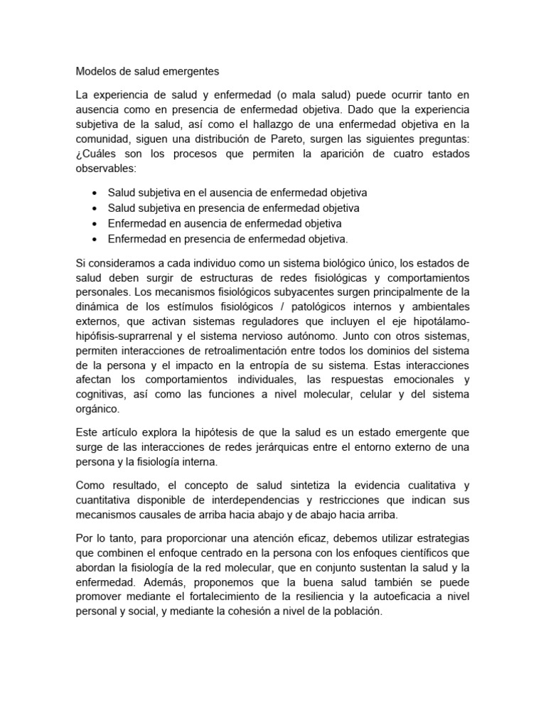 Modelos de Salud Emergentes | PDF | Fisiología | Enfermería