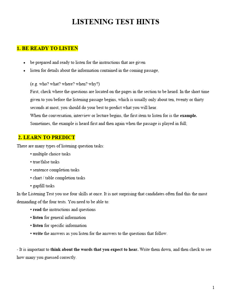 LISTENING-TEST-HINTS | PDF | Multiple Choice | Question