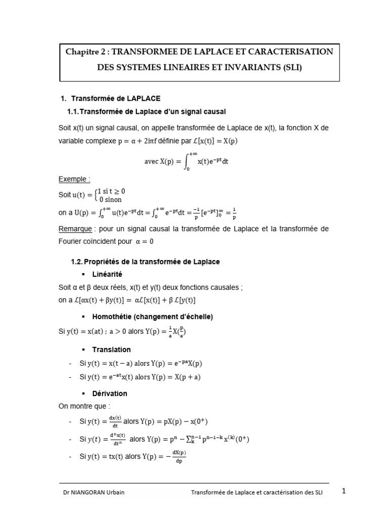 Transformée de Laplace et SLI | PDF | Transformation de Laplace ...