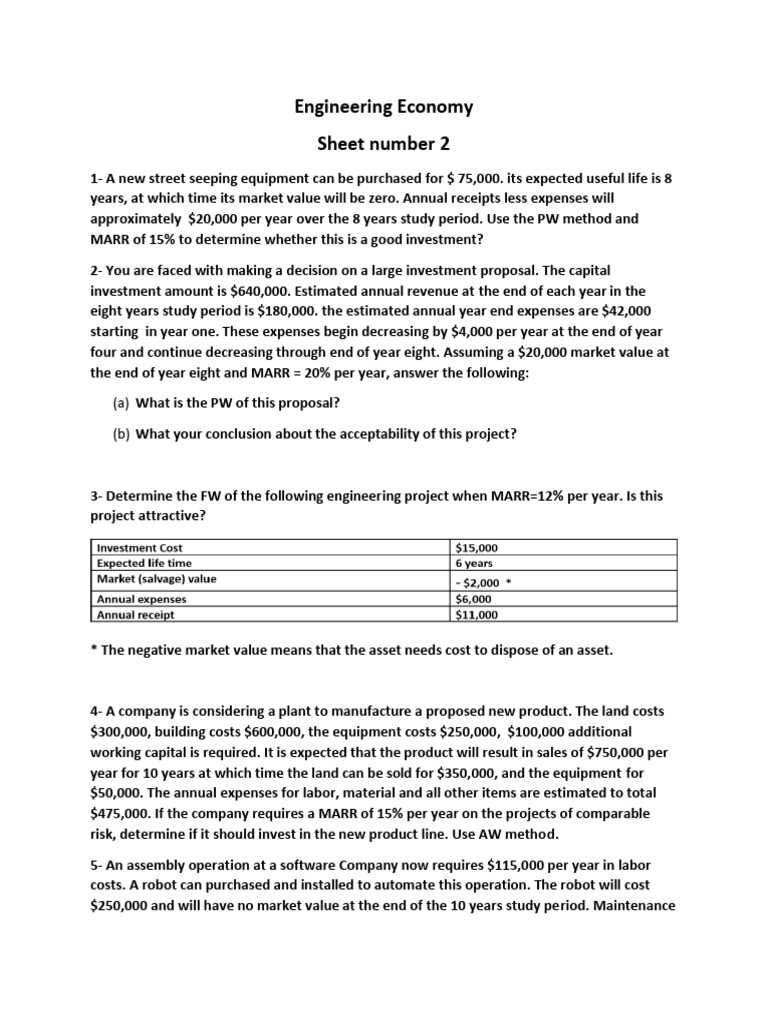 Sheet 2 Engineering Economy | PDF | Expense | Investing
