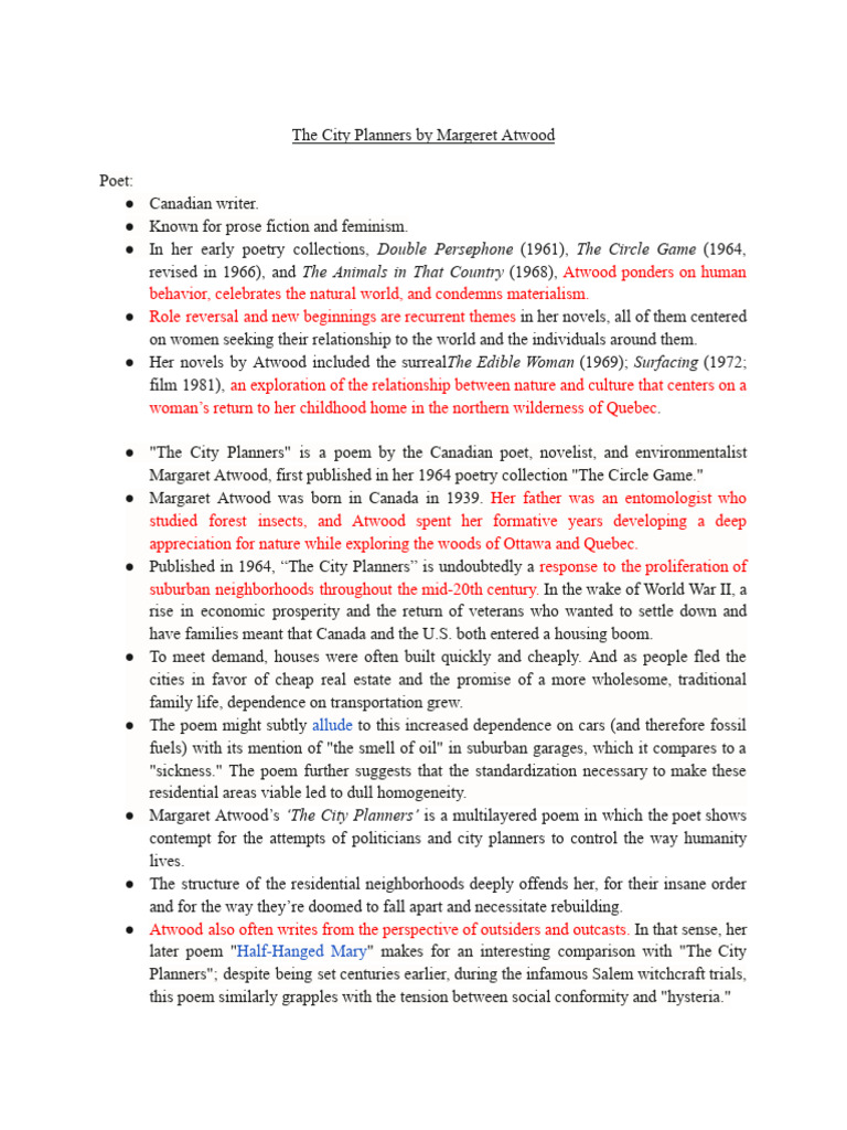 The City Planners by Margeret Atwood | PDF | Poetry | Metre (Poetry)