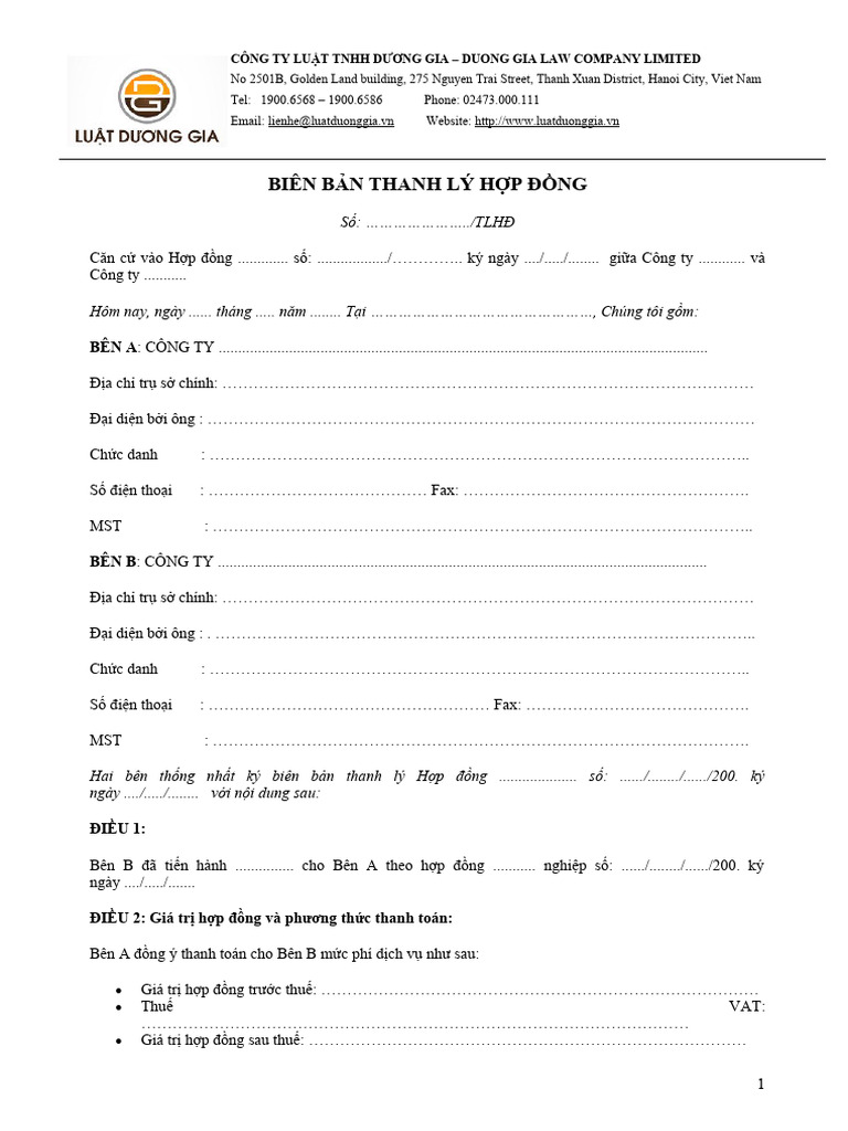 Bien Ban Thanh Ly Hop Dong | PDF