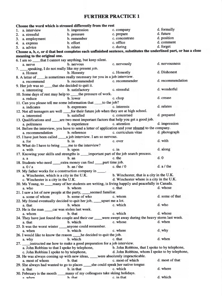 Further Practice 1,2 1 | PDF | Job Interview | Social Psychology