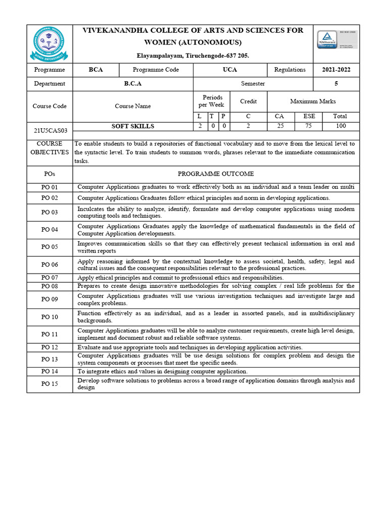 Soft Skill - BCA | PDF | Communication | Knowledge