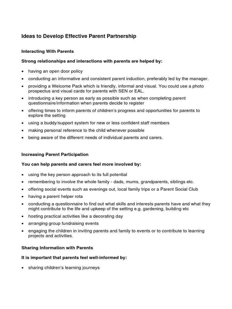 Ideas To Develop Effective Parent Partnership | PDF | Learning | Social ...