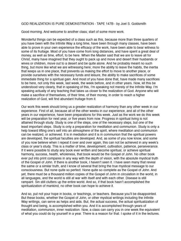 God Realization Is Pure Demonstration - Tape 147B - by Joel S ...