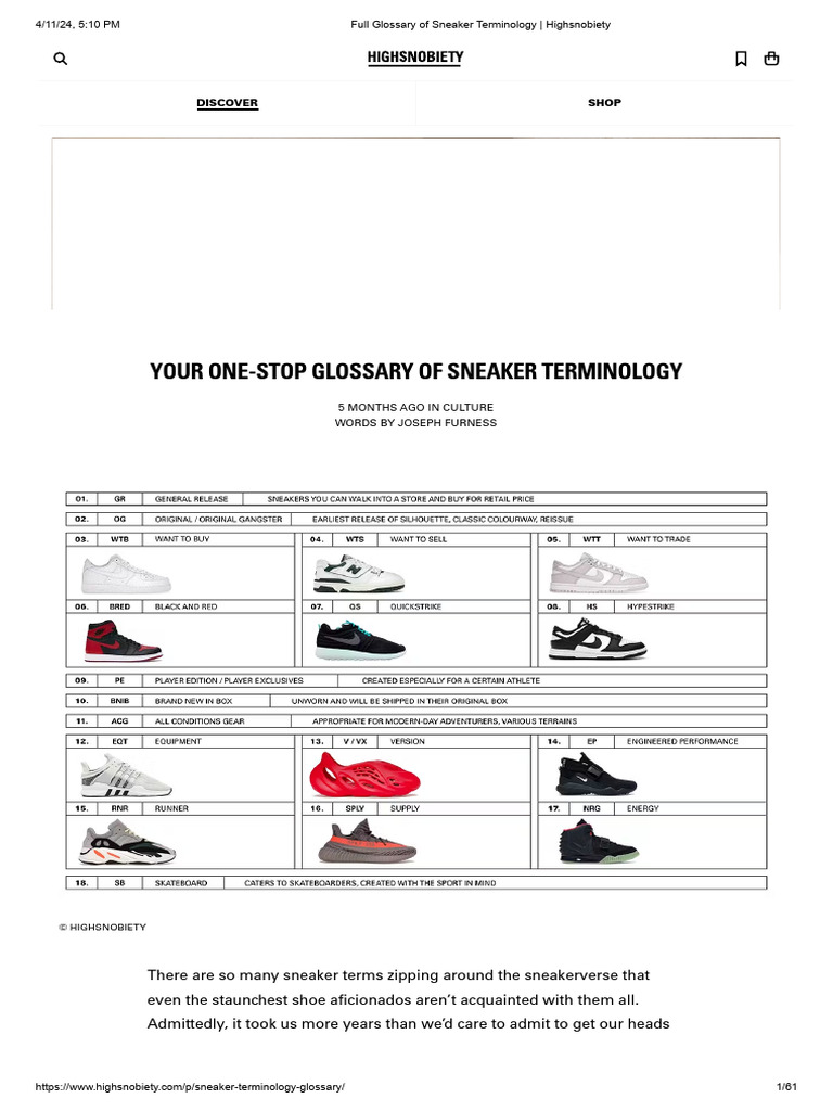 Full Glossary of Sneaker Terminology - Highsnobiety | PDF | Nike | Sneakers