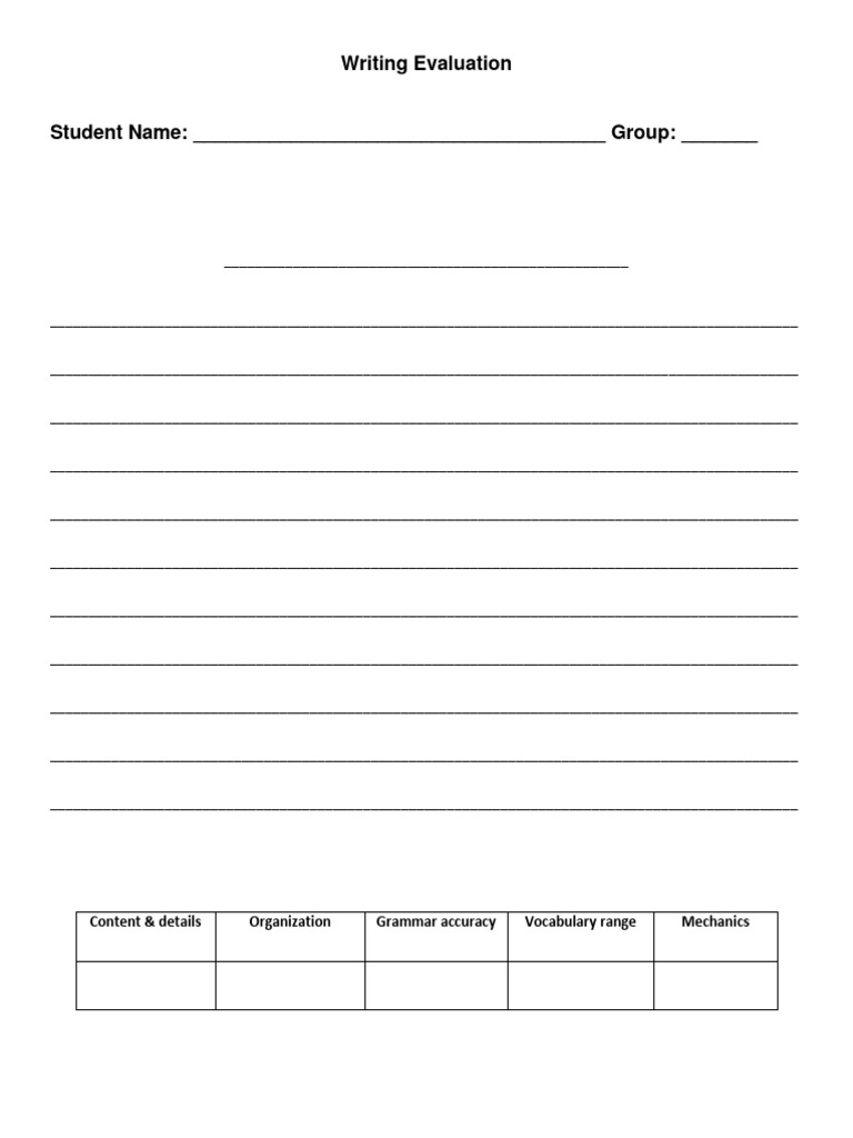 Writing Evaluation Form | PDF | Finance & Money Management
