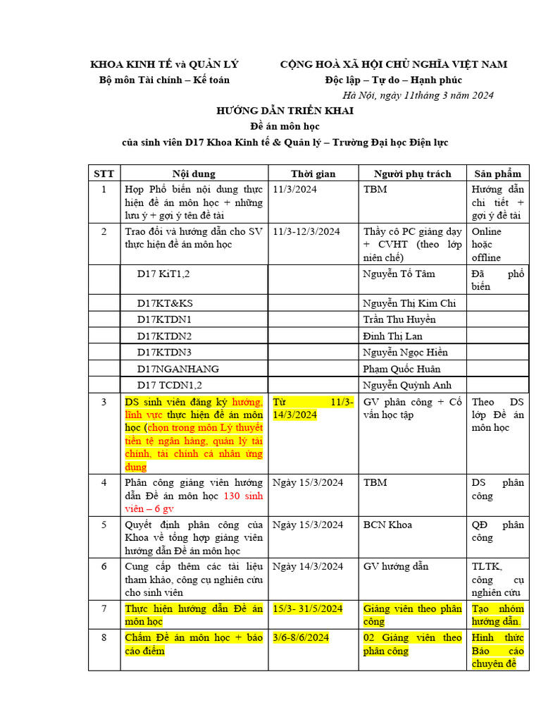 KTQL - HD Va Goi y de An Mon Hoc - BM TCKT.11.3.2024 | PDF