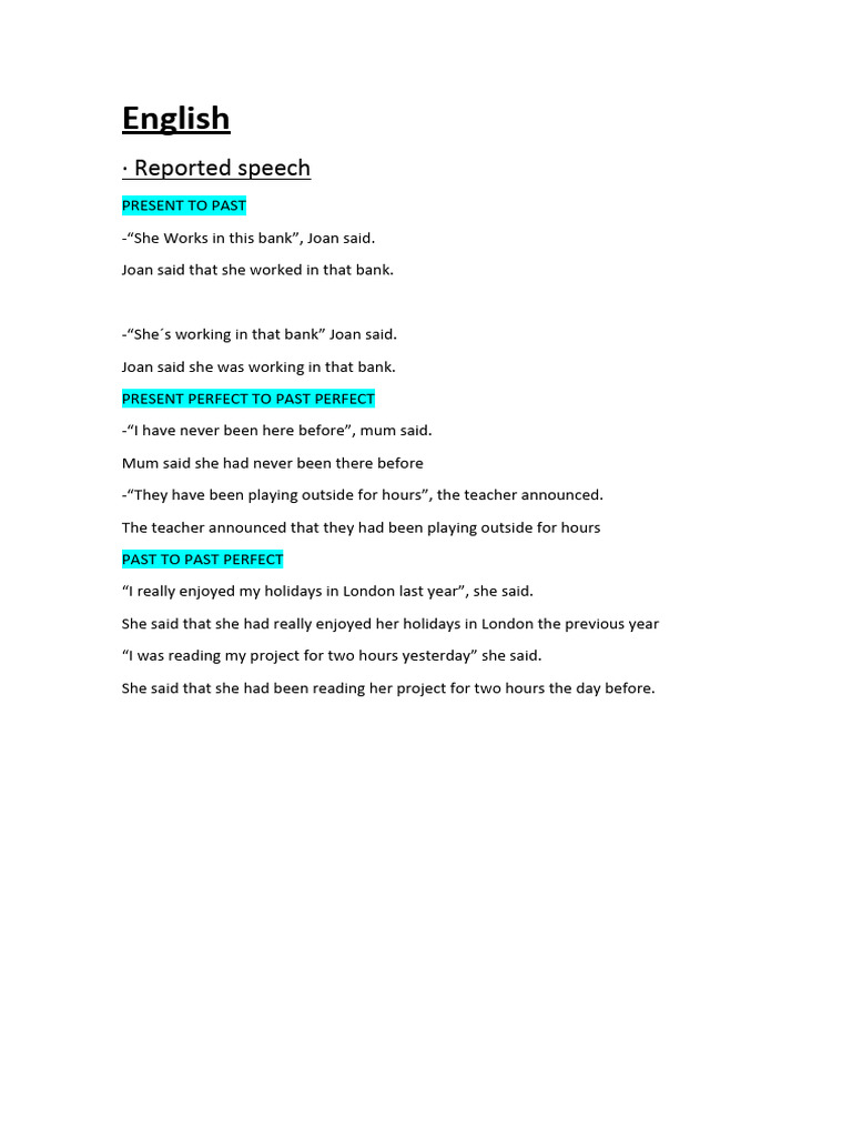 Present Perfect Continuous in Reported Speech | PDF | Language Arts ...