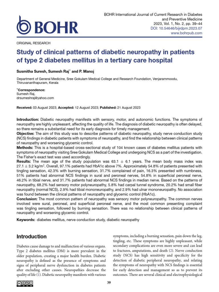 Study of Clinical Patterns of Diabetic Neuropathy in Patients of Type 2 ...