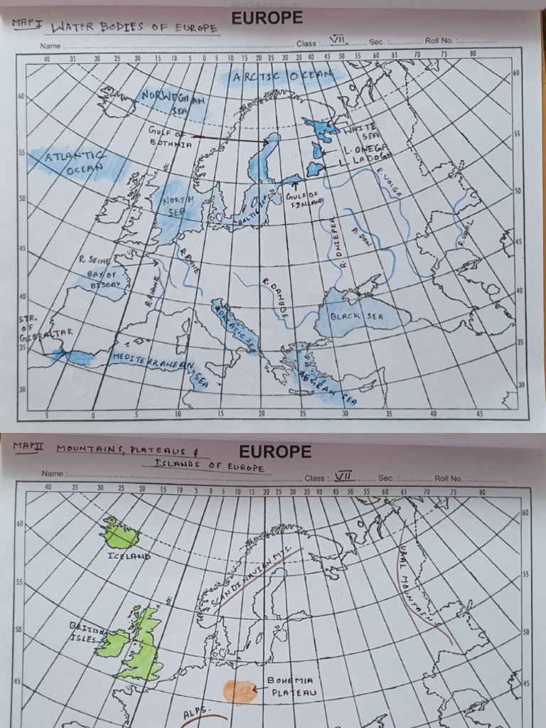 Map Pointing Europe Class 7 | PDF | Physiographic Divisions | Mountains