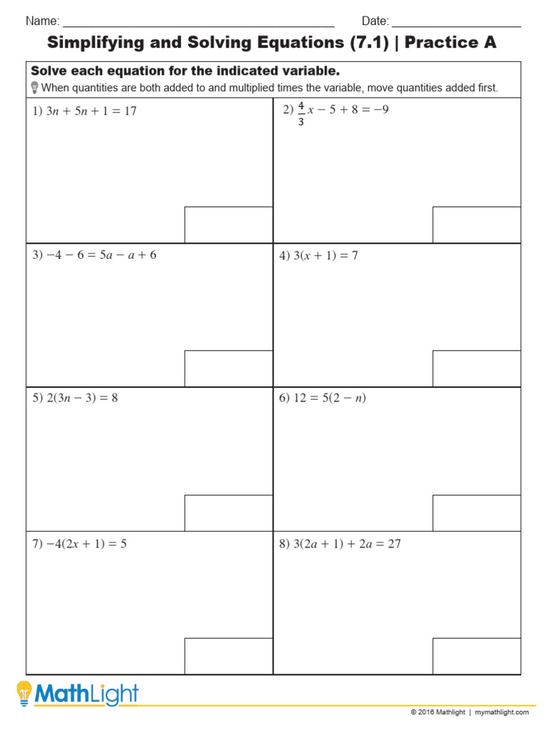 Practice Simplifying Equations | Download Free PDF | Equations ...