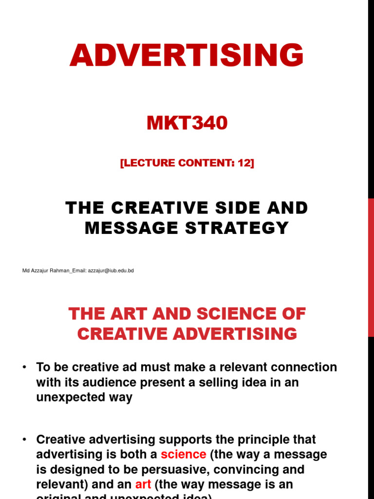 Marketing340 Advertising-Lecture 12 - The Creative Side & Message ...
