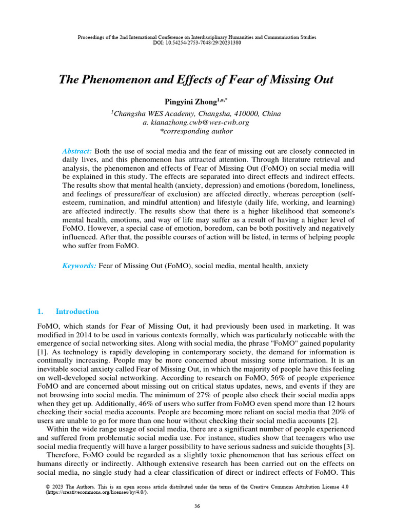 Understanding Fear of Missing Out Effects | PDF | Popular Culture ...
