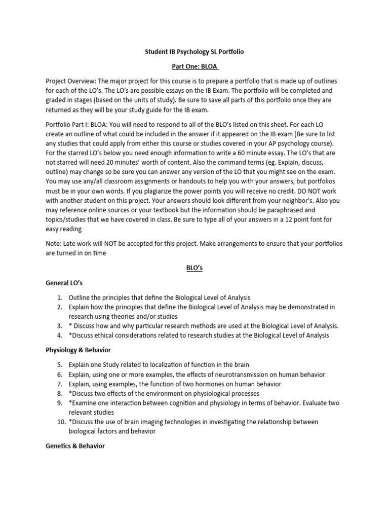 Student IB Psychology SL Portfolio | PDF | Behavior | Emotions