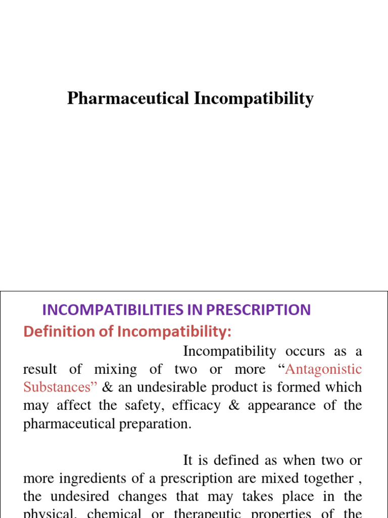 Pharmaceutical Incompatibilities | PDF | Solubility | Emulsion