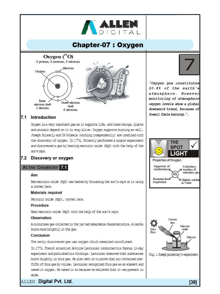 Chapter-7 Oxygen Sheet Notes | Download Free PDF | Oxygen | Atmosphere ...