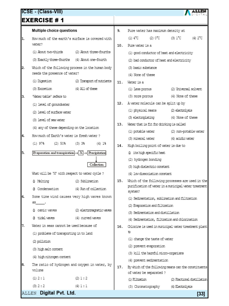 Chapter-6 Water Exercise | PDF | Water | Properties Of Water