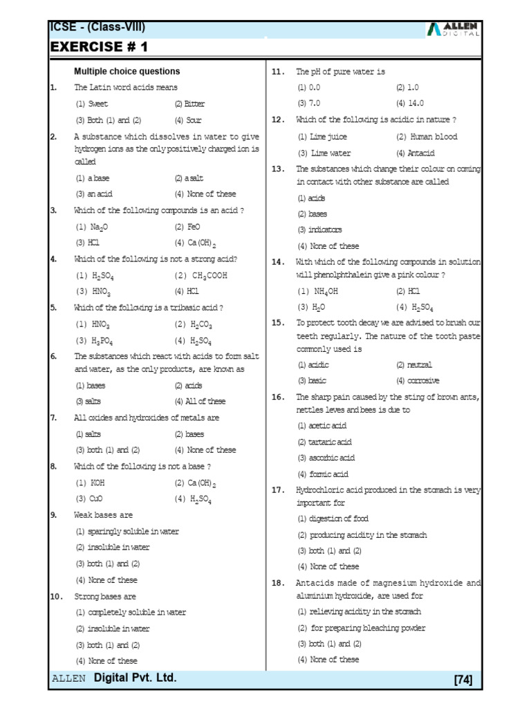 Chapter-8 Acid, Bases Salts Exercise | PDF | Acid | Salt (Chemistry)
