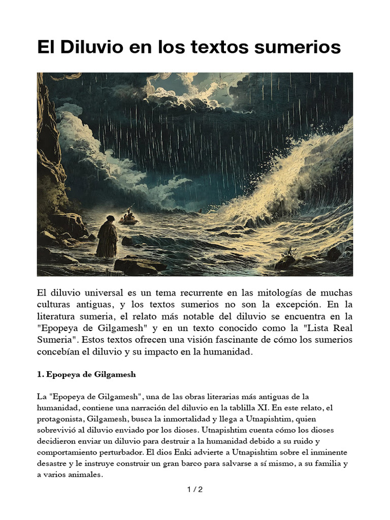 El Diluvio en los Textos Sumerios | PDF | Mito de la inundación | Sumeria