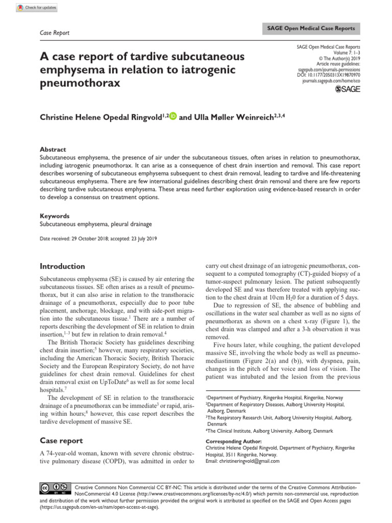 A Case Report of Tardive Subcutaneous Emphysema in | PDF | Thorax ...