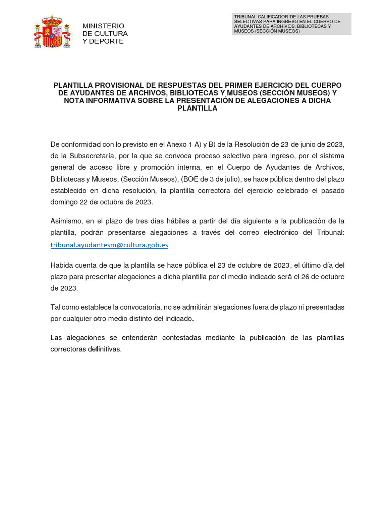 Plantilla Provisional de Respuestas | PDF