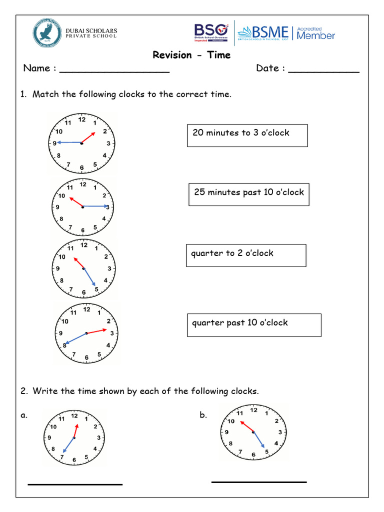 Clock Time Revision Worksheet | PDF